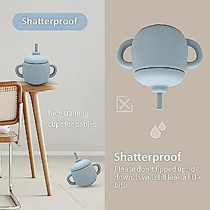 Santi & Me 2-1 Silicone Straw Cup for Baby, Spill-proof Sippy Cup for Babies 6-12-18 Month, Open Training Water Cups with Easy-Hold Handle, Baby Led Weaning Cups - BPA Free - 8.8oz (Dusty blue)