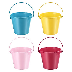 PATIKIL 4.7 Inch Colored Metal Buckets, 4 Pack Pencil Holder Buckets Round Metal Planter Pails Container for Classroom Crafts, Assorted Colors