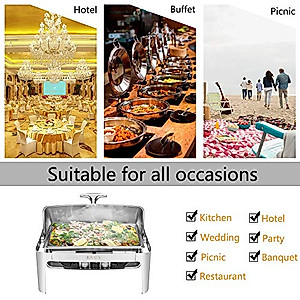 ROVSUN Chafing Dish Buffet Set, 9 Quart Roll Top Stainless Steel Chafer, Rectangular Set with Food Pan, Water Pan and Fuel Holders, for Wedding, Parties, Banquet, Catering Events