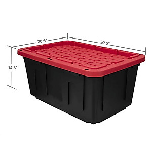 YUAJE 27 Gallon Plastic Storage Bin Tote Organizing Container With Durable Lid and Secure Latching Buckles, Stackable and Nestable Lid Plastic Storage Bin, 1 Pack, Black Base/Red Lid