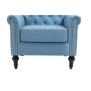 VanTook Linen Fabric Accent Chairs, Mid Century Modern Armchair for Living Room, Bedroom Upholstered Tufted Back Lounge Chair Comfy Reading Single Sofa with Wood Legs (Yellow)