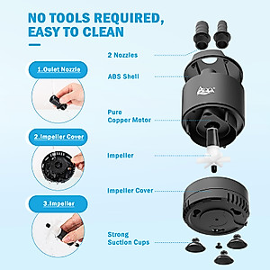AQQA 160-800GPH Aquarium Submersible Water Pump with 2 Nozzles Adjustable Waterflow Ultra Quiet Electric Water Pump for Fish Tank Water Circulation Pool Draining Water Fountain (30W, 530GPH)