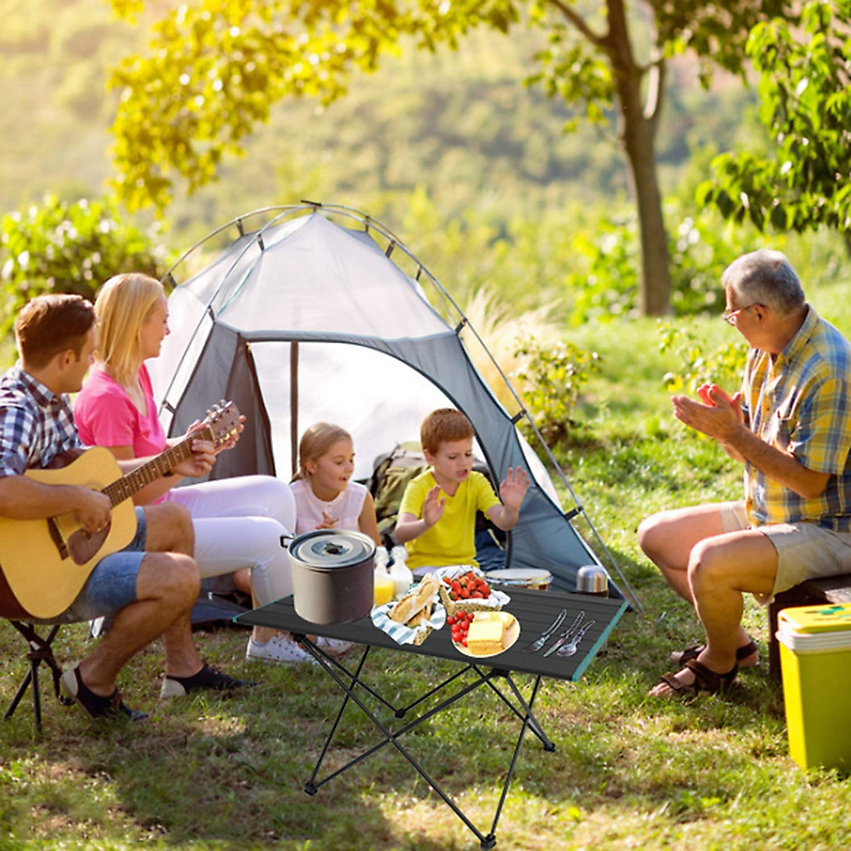 Portable Camping Table, Foldable Aluminum Alloy Picnic Table, with Storage Bag, Suitable for Outdoor, Camping, Picnic, Barbecue, Beach, Fishing (Large)
