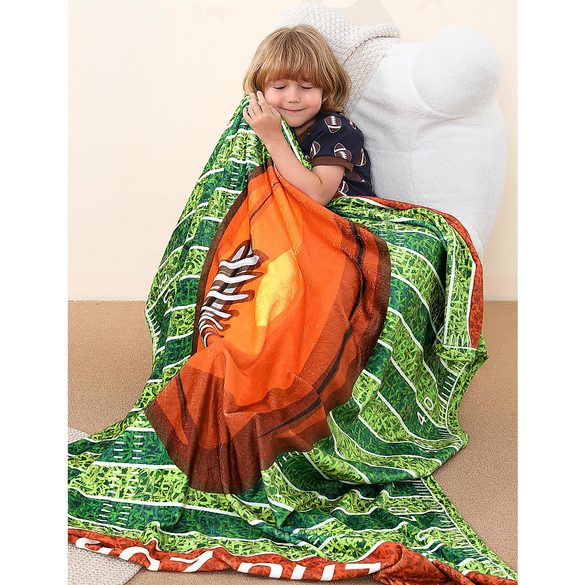 Vicimi Football Blanket for Boys Double Sided Pattern Throw Soft Flannel Footballs Gift Decor for Birthday Graduation Christmas Thanksgiving 50"x60"