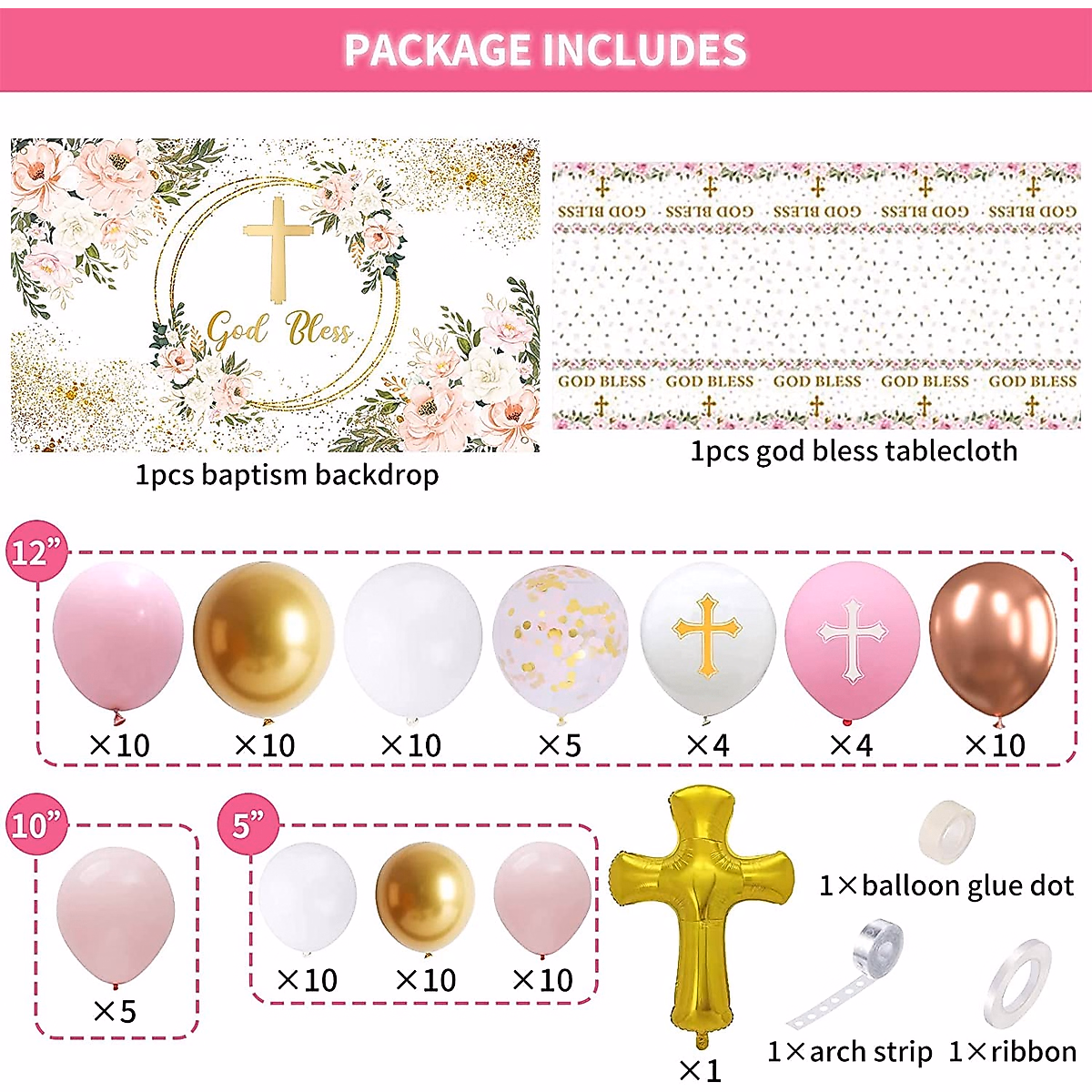 Baptism Decorations for Girls God Bless Party Decorations Floral God ...