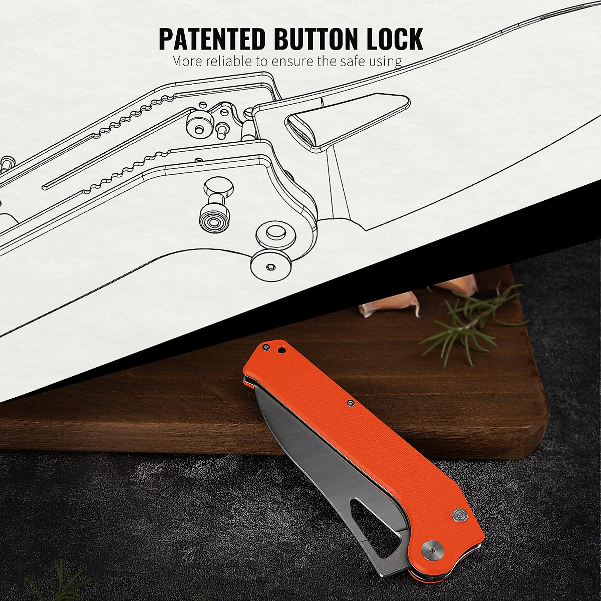 TACRAY Folding Kitchen Chef Knife, 4.4" Foldable Camping Knife with C VG10 Stainless Steel Blade, Anti-skidding and Ergonomic Designed G10 Handle for both Indoor and Outdoor Cooking