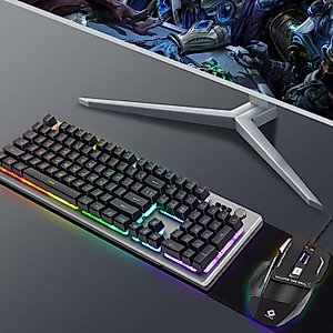 Beastron RGB Backlit Gaming Keyboard with Mouse Combo and Mouse pad, Multimedia Keyboard Knob,Mechanical Feel USB Wired Keyboard for Windows PC