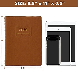 2024 Weekly Appointment Book & Planner - Large 2024 Daily Hourly Planner, January 2024 - December 2024, 8.5" x 11", 2024 Appointment Book with 15-Minute Interval + Thick Paper + Pocket - Brown
