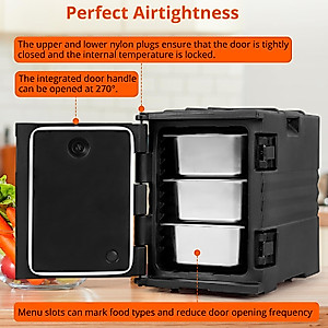 GarveeTech Insulated Food Pan Carrier - 82 Qt Hot Box for Catering, Orienteering Wheel, Lldpe Food Box Heater with Double Buckles, Large Inner Capacity for Restaurant, Canteen, Black
