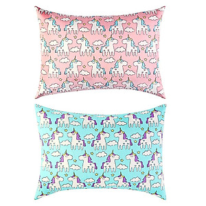 IBraFashion Toddler Pillowcases for Girls 14x19 for 13x18, 12x16 Pillow 100% Cotton Cute Princess Unicorn Printings Set of 2