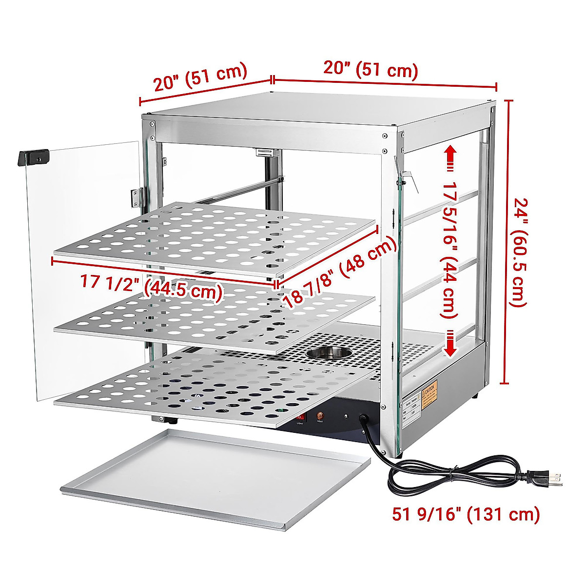 WeChef 3-Tier Commercial Food Warmer Display Pizza Warmer Countertop Pastry Warmer for Restaurant Cafe Buffet 20x20x24