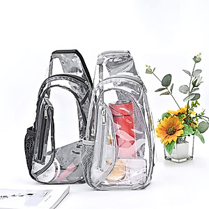 Clear Sling Bag, Stadium Approved Small PVC Crossbody Backpack, Transparent Casual Chest Daypack for Hiking, Stadium or Concerts, Black