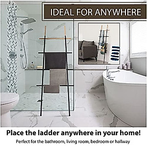 INNOKA Freestanding Towel Ladder Rack, Household Use, Space Saving, No-Scratch Wood, Black