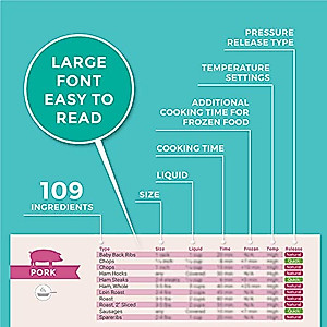 Willa Flare Electric Pressure Magnetic Cooker Cook Times Cheat Sheet (Large Font) - Reference Chart Compatible with Instant Pot and InstaPot + Perfect Hard-Boiled Egg Method, Cooking Tips and Tricks