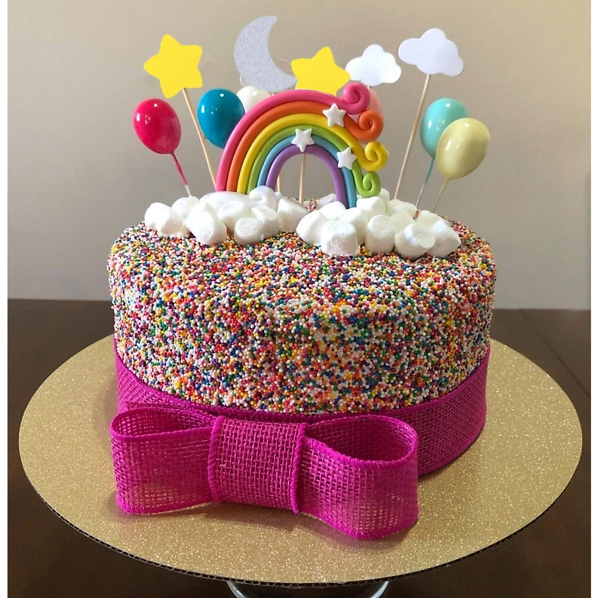 Palksky Colorful Rainbow Cake Topper/Wedding Cake Flags/Cupcake Picks Set -Include Cloud Balloon Moon Stars/Boy Girl Kid Birthday Baby Shower Party Baking Decoration Supplies