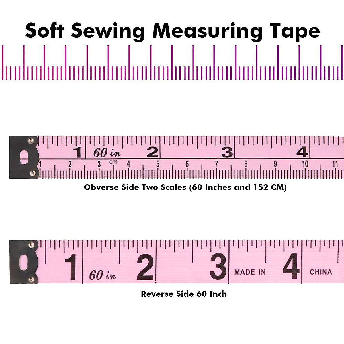 Edtape 2PCS Measuring Tape for Body,Soft Tape Measure for Body Sewing Fabric Tailor Cloth Craft Measurement Tape，60 Inch/1.5M Pink Retractable Dual Sided Measure Tape Set