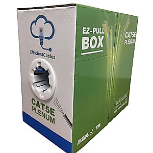 Efficient Cables CAT5E Plenum 1000FT Solid 350MHZ 24AWG UTP Bulk Blue CMP Network LAN Cable