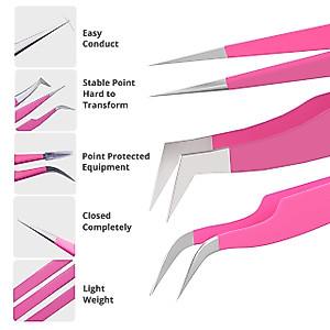 SIVOTE Lash Tweezers for Eyelash Extensions for Volume, Isolation & Classic Lashes, 3 Pack, Pink
