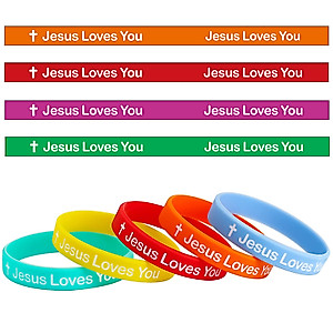 SlocciPro 72pcs Jesus Loves You Silicone Wristbands Rubber Bracelets Colorful Jesus Loves You Silicone Bracelet Christian Rubber Wristbands for kids Novelty Jewelry Party Favors