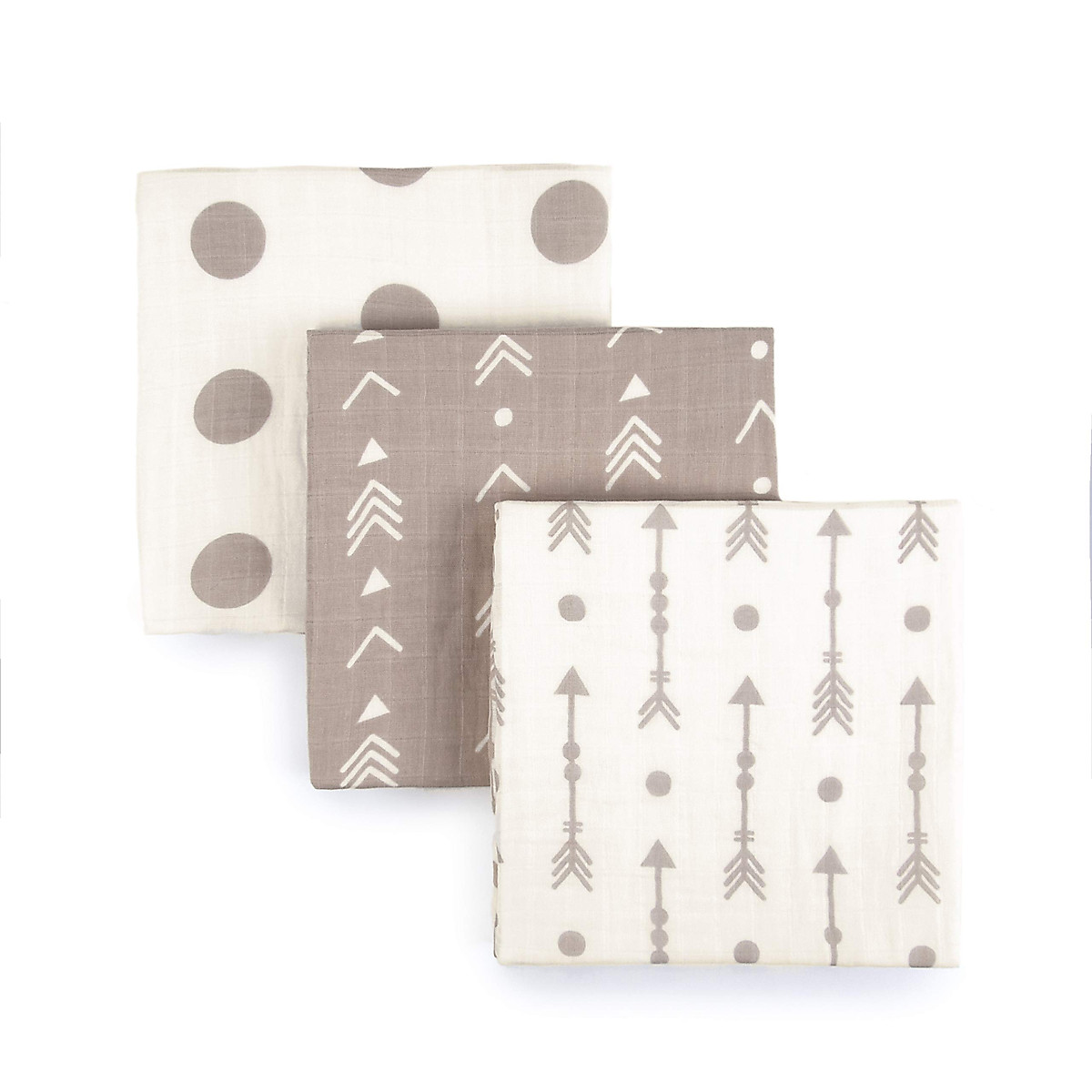Tadpoles 100% Cotton 3 Pack Swaddle Muslin Receiving Blanket for Boys and Girls with Printed Small Arrows Natural and Cream, 45 x 45 inch