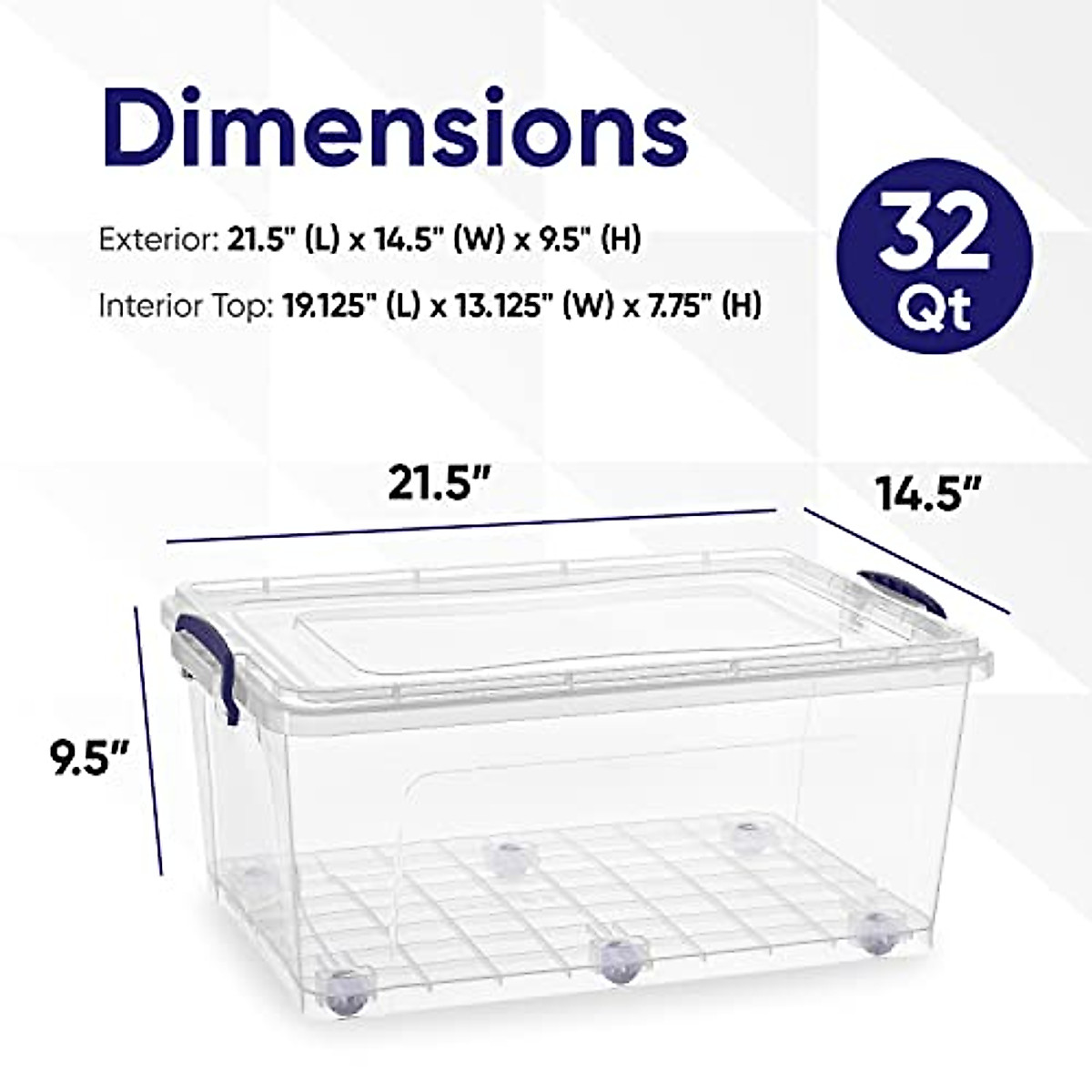 Superio Storage Containers With Wheels (3 Pack), Stackable Large Storage Containers With Lids, Durable Latches (32 Qt)