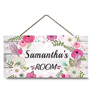 Personalized Floral Name Signs for Girls Room Girls Bedroom Door Hanging Wooden Signs Custom Baby Name with Flowers Door Hanger Baby Nursery Room Decor Kid Room Decor