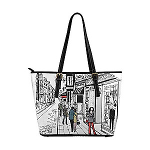 InterestPrint Fashion Women's PU Leather HandBags Ladies Shoulder Bags Tote Bags Cobbled Street in Paris, France