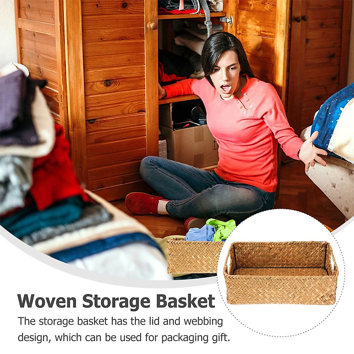 FOMIYES Woven Toiletries Holder Woodchip Basket Cosmetic Container Desktop Storage Baskets Straw Woven Basket Basket Bread Serving Basket Food Grass Baby Storage Box Rattan