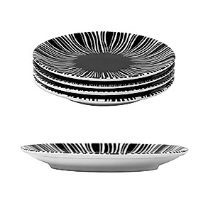 YUYHQCBT 6 Inch Set of 4 Assorted Designs, Porcelain Plates With Patterns,Black Ceramic Dessert Plates, Dishware for Sandwiches Salad Pasta,Microwave Oven Dishwasher Safe