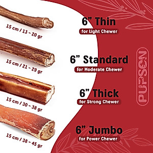 PUPSON 6" Bully Sticks for Dogs, 100% Natural Beef Pizzle Chews, Grass-Fed, Non-GMO, Grain-Free, Long-Lasting Dog Treats for Medium & Large Dogs, Jumbo, 12 Pack