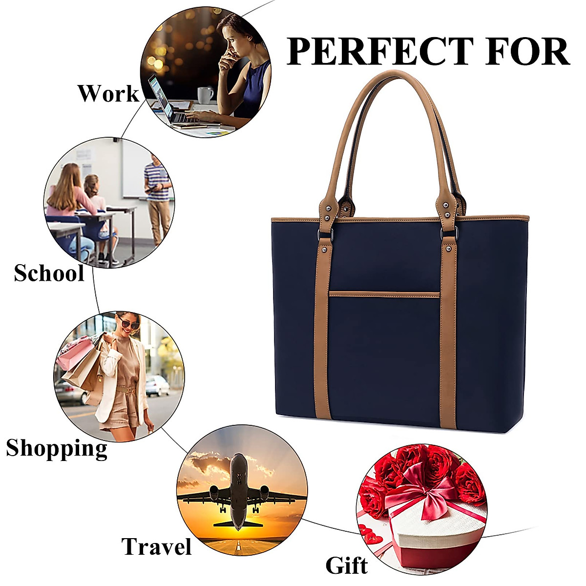 15.6 inch Laptop Bag for Women,Multi Pockets Large Work Bag,Lightweight Water Resistant Nylon Laptop Tote Bag Messenger Bag,Graduation Gifts,Blue