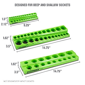 OEMTOOLS 22488 6 Pack Set Metric and SAE Magnetic Socket Tray Set, Black and Green Socket Organizers, 1/4, 3/8, 1/2 Inch Drive Socket Organizer Tray Set