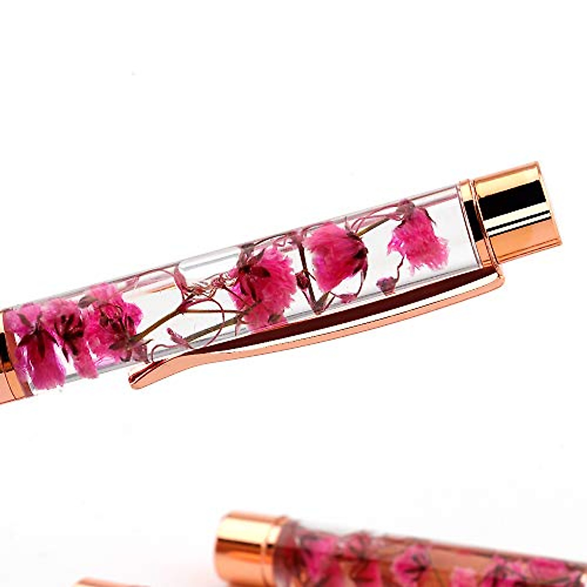 Ubabe Rose Gold Ballpoint Pen,4 Pieces Metal Ball Pens Dynamic Liquid Flower Pen Black Ink Pen Refills for Office Rose Gold Desk Supplies