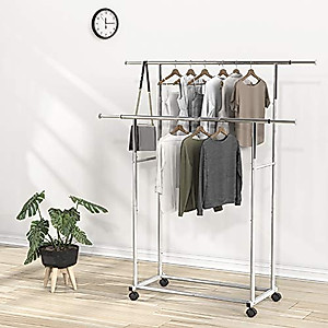 Simple Houseware Standard Double Rod Garment Rack, Silver