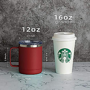 MEWAY 12oz Coffee Mug With Handle and Sliding Lid,Stainless Steel Travel Tumbler Cup with Handle,Double Wall Vacuum Insulated Camping Cup for Hot & Cold Drinks Tea (Red,Set of 1)