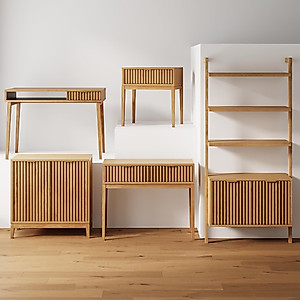 Nathan James Jasper 3-Shelf Solid Wall Mounted Bookcase, Bohemian Bookshelf with Cabinet with Fluted Doors, Set of 3