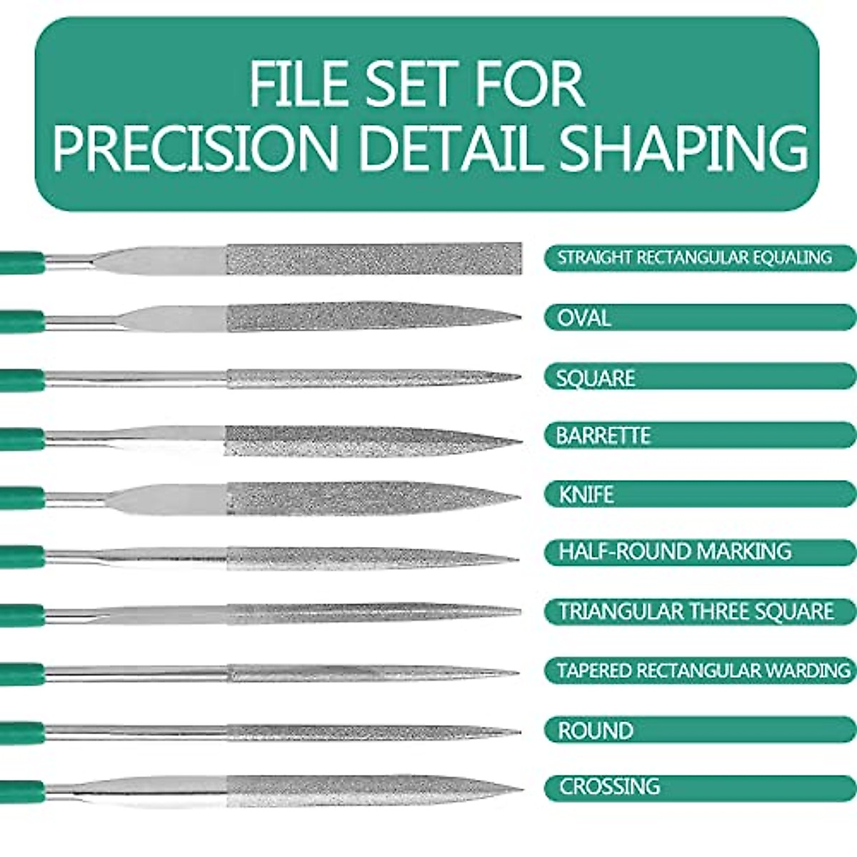 Millousong Hand File Set,Diamond Needle Files 6.3' /10 Shapes for Metal,Plastic,Wood,3D Printer Basic Suite for home and office with box