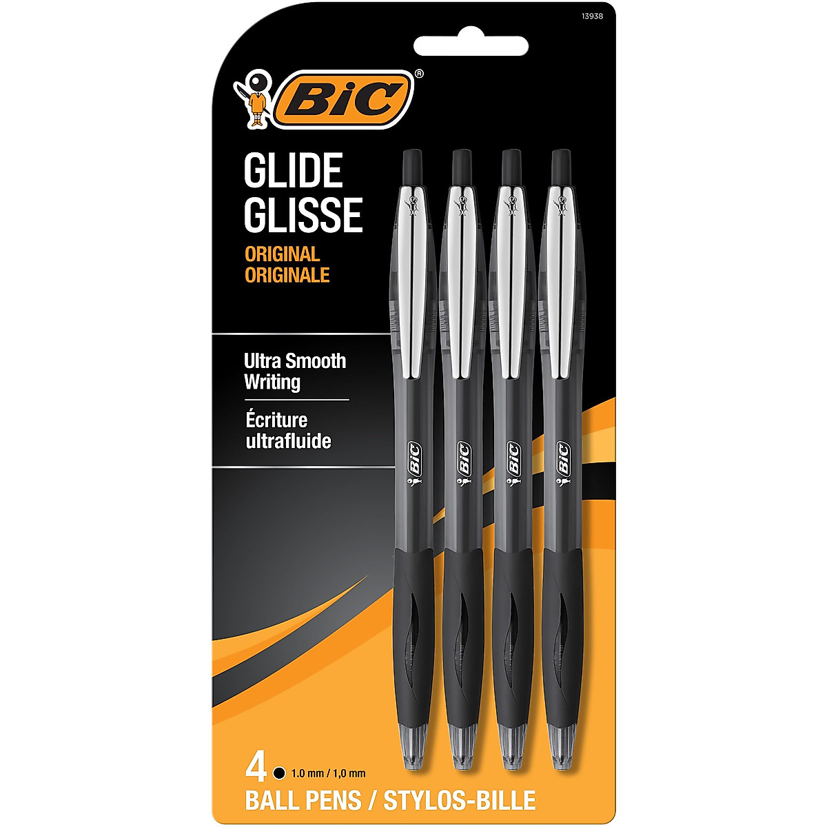 BIC Glide Black Retractable Ballpoint Pens, Medium Point (1.0mm), 4-Count Pack, Ultra Smooth Writing Black Pens