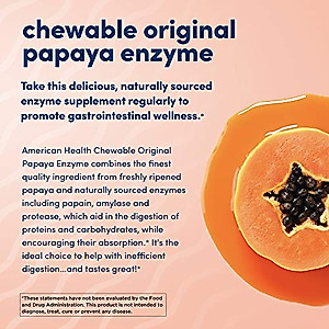 American Health Original Papaya Enzyme Chewable Tablets - Promotes Nutrient Absorption and Helps Digestion - Gluten-Free, Vegetarian - 100 Count, 33 Total Servings, Original, 100 Count