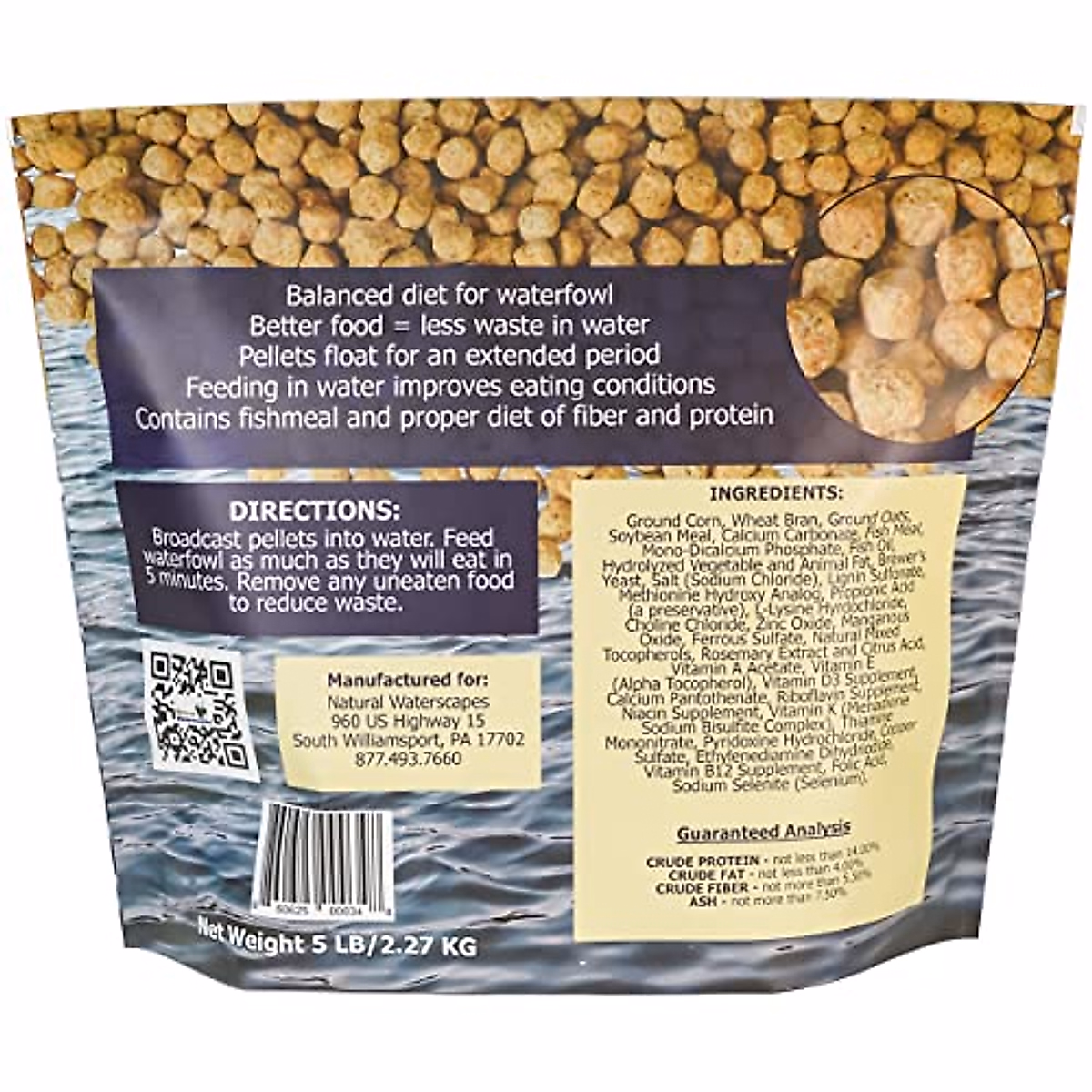 Natural Waterscapes Waterfowl Feed | Floating Pellets for Duck, Swan, Goose | 5 lb Resealable Bag | Use for Wild Duck, Pet Duck