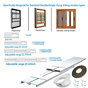 gulrear Portable air Conditioner Window kit Universal Portable AC Window Vent kit with 4 Plates Seamless Slot Style Portable ac Window kit Adjustable Length from 20" to 62" Suit for 5.0" Exhaust Hose