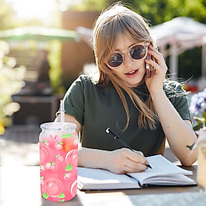 Joyclub 8 Pack Sublimation Cups 16 OZ Frosted Glass Cans Blanks with Clear Lids Mason Jars for Iced Coffee Beer Juice and Soda Drinks