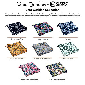Vera Bradley by Classic Accessories Water-Resistant Patio Chair Cushions, 19 x 19 x 5 Inch, 2 Pack, Rain Forest Toile Gold, Chair Seat Cushions