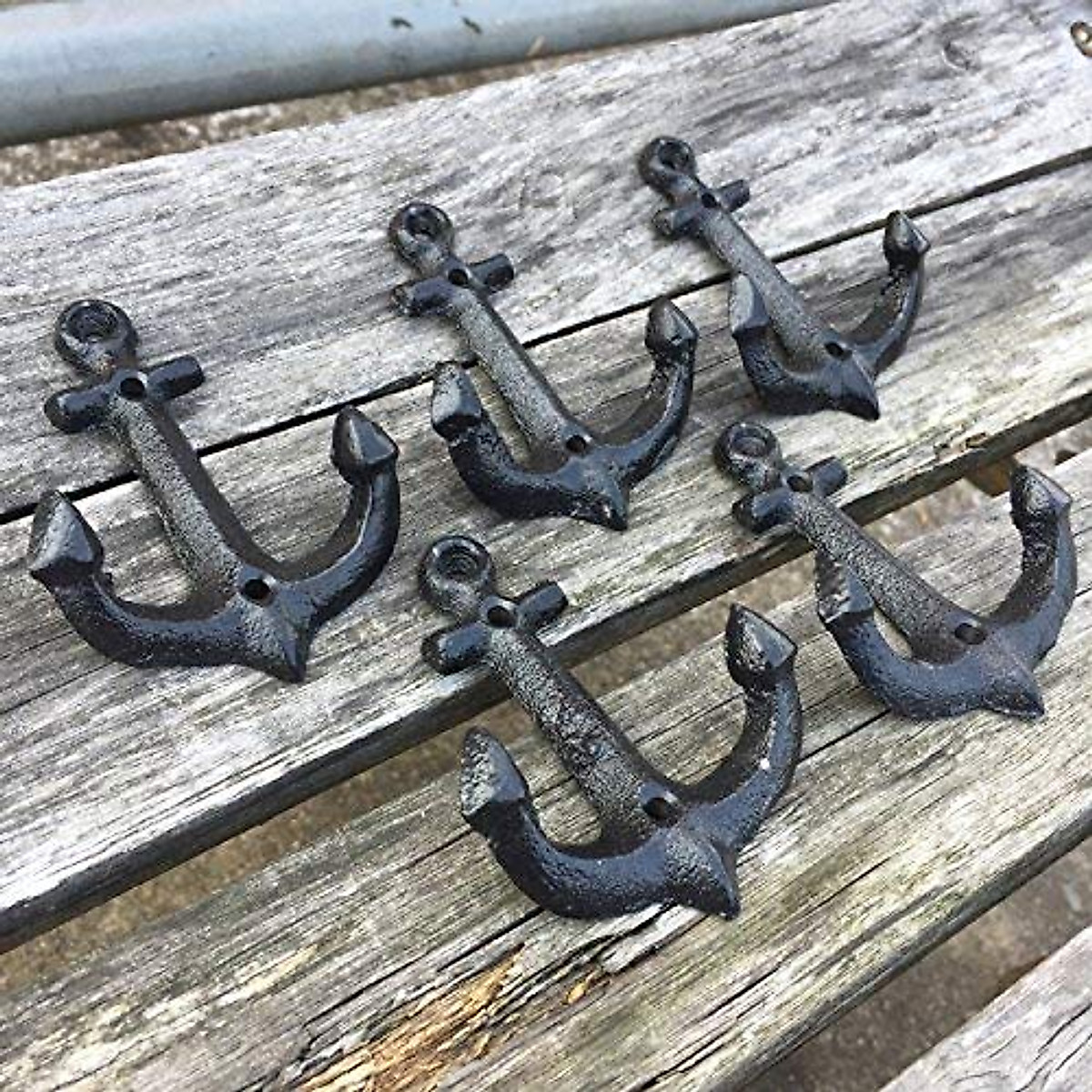 Facaler Nautical Cast Iron Ship Anchor Weathered Nautical Wall Hooks Coat Hook, Screws Included (5 PCS)