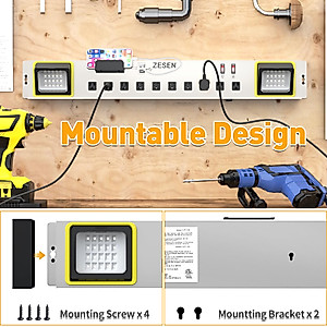 ZESEN 10-Outlet Power Strip with LED Worklight Surge Protector 4ft Cord with Dual Smart USB, Workshop/Garage/Office/Home, ETL Listed