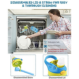 A+ Choice Kids Water Bottle with Straw & Handle - 16 oz BPA Free Kids Water Bottles, Spill Proof, Easy-Clean, Dishwasher Safe - Cute Whale Sky Blue