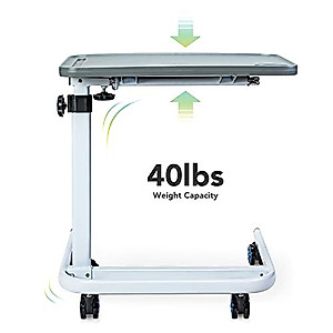 OasisSpace Overbed Table, Hospital Bed Table with Holder, Adjustable Over Bedside with Wheels for Hospital and Home Use - Laptop, Reading, Eating Cart Stand - Bedridden, Elderly, Senior