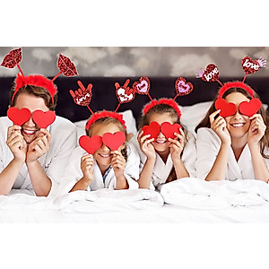 Whaline 4Pcs Valentine's Day Headbands Glitter Red Heart Lip Bopper Headband Love Hair Hoop Head Bopper Holiday Hair Accessories for Valentine's Day Wedding Birthday Party Favor Gift Photo Booth