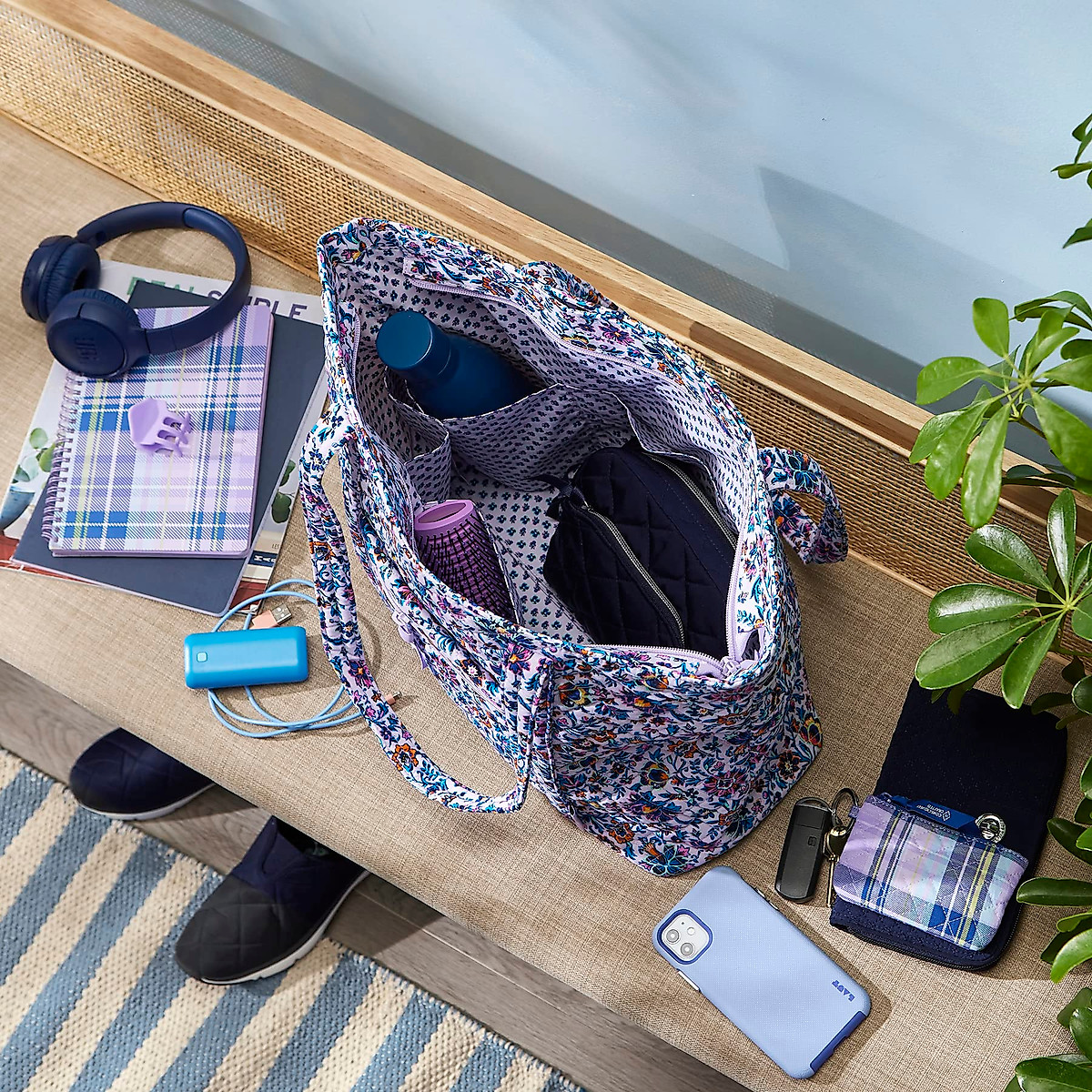 Vera Bradley Women's Cotton Vera Tote Bag, Terra Cotta Rose - Recycled Cotton, One Size