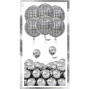 PartyWoo Metallic Silver Balloons 50 pcs 5 Inch and Disco Silver Foil Balloons 6 pcs